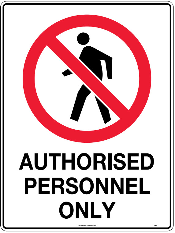 425LP 67P-NP Sign Warning Authorised Personnel Poly 600x450