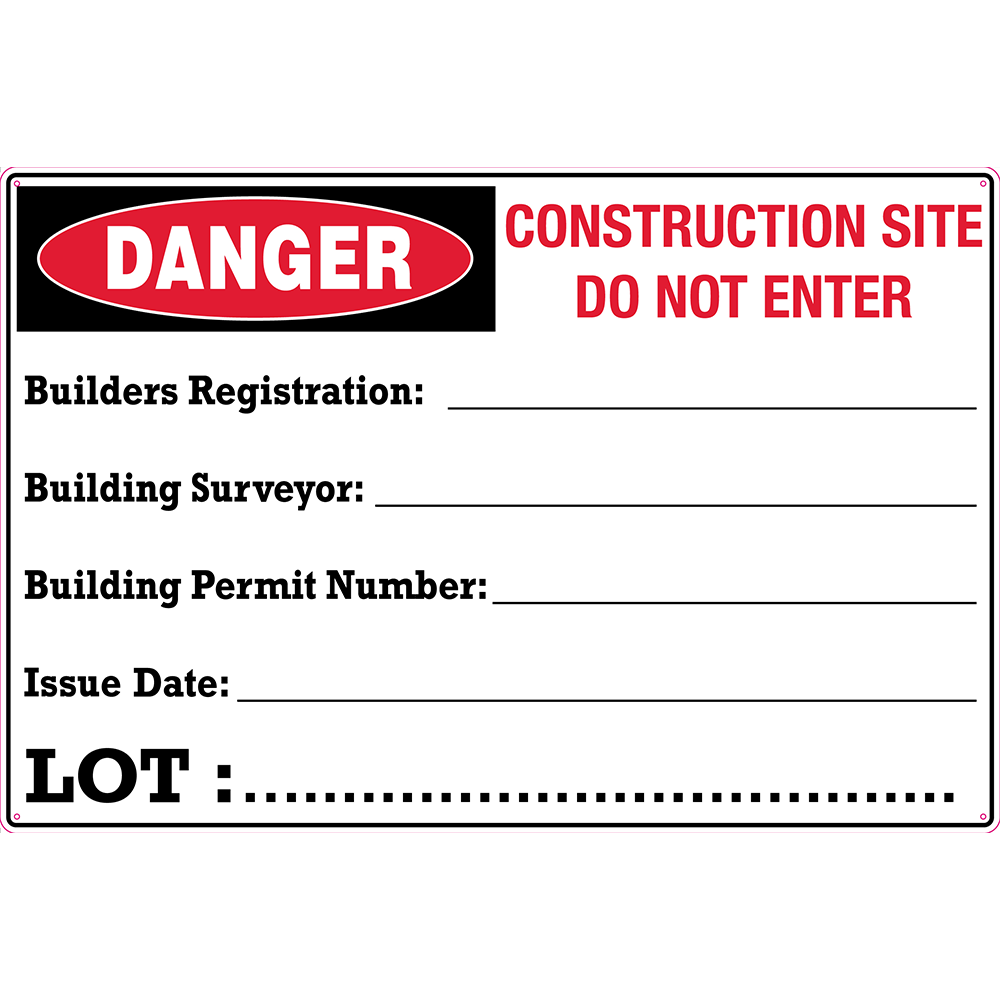Danger Sign Construction Site Builder Reg Corflute 600x450 874LC