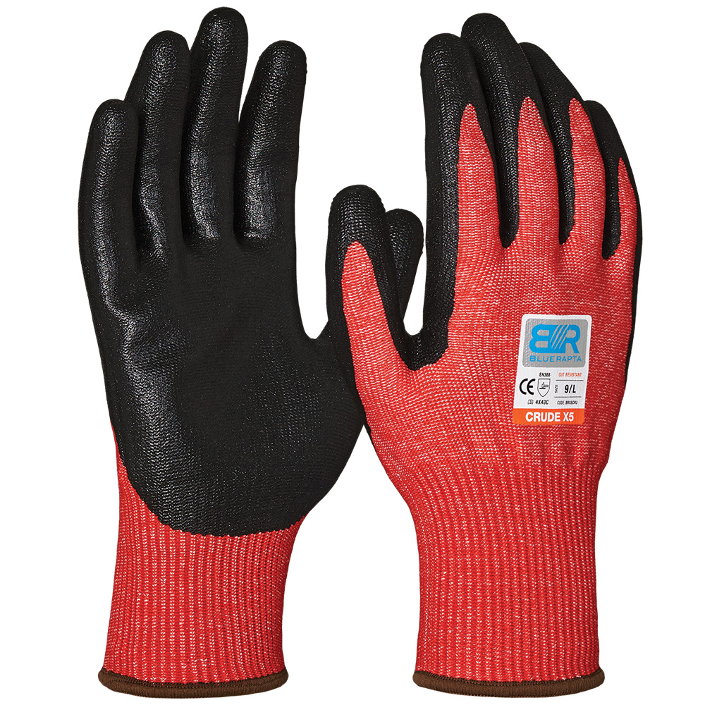 Blue Rapta 'Crude X5' Cut Resistant Flat Nitrile Palm Gloves BRX5CRU