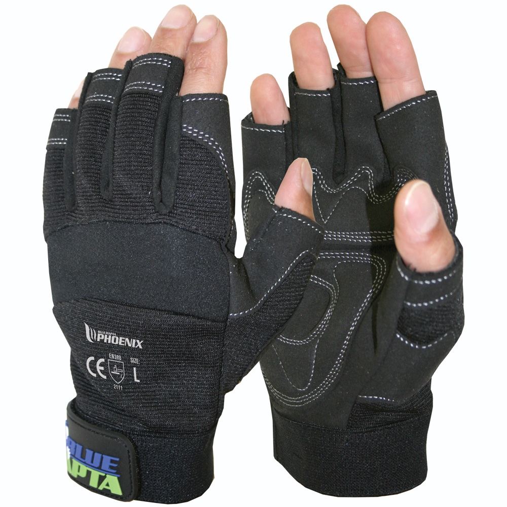 Blue Rapta Phoenix Fingerless Mechanic's Gloves